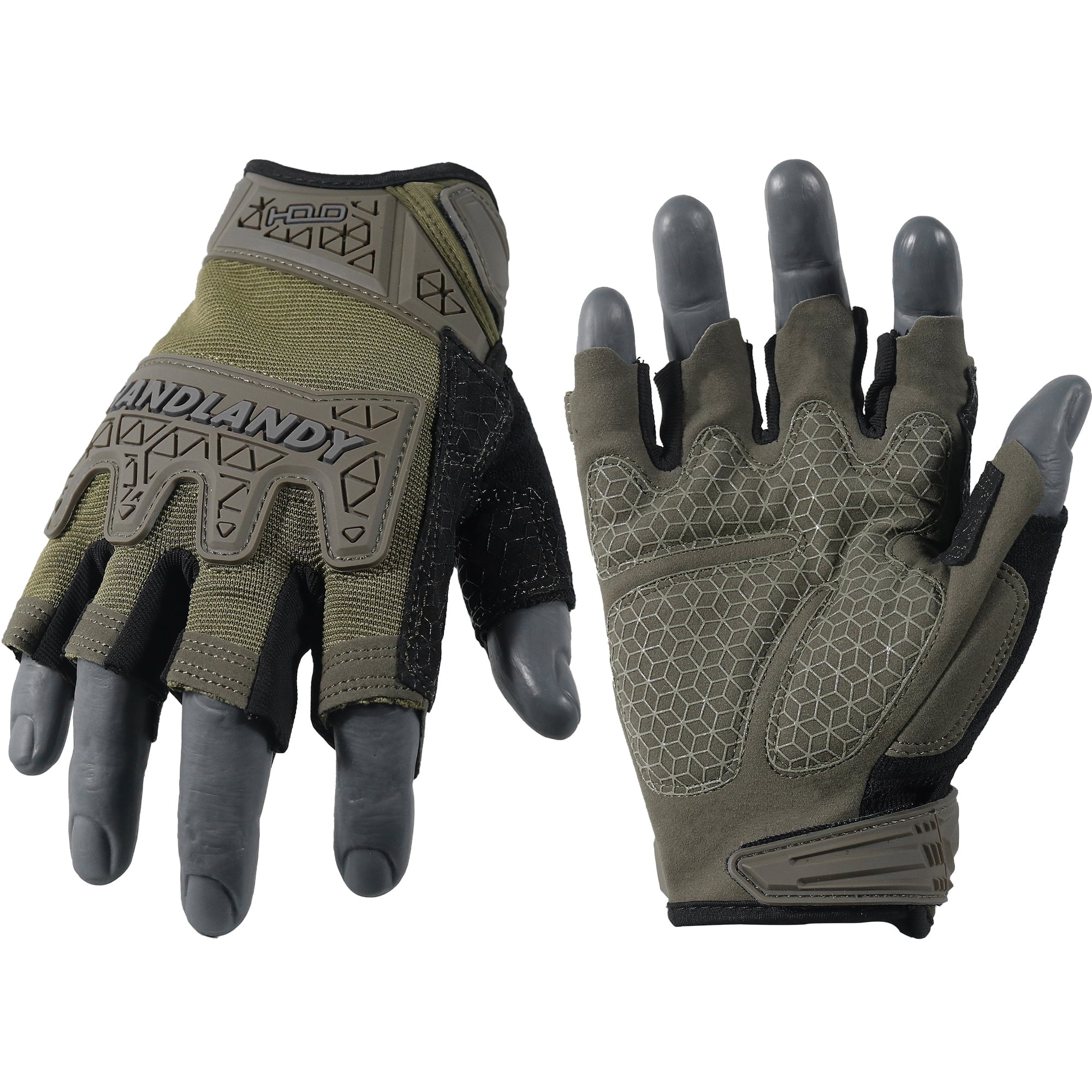 HANDLANDY Fingerless Impact Gloves for Men, Padded Grip Half Finger ...