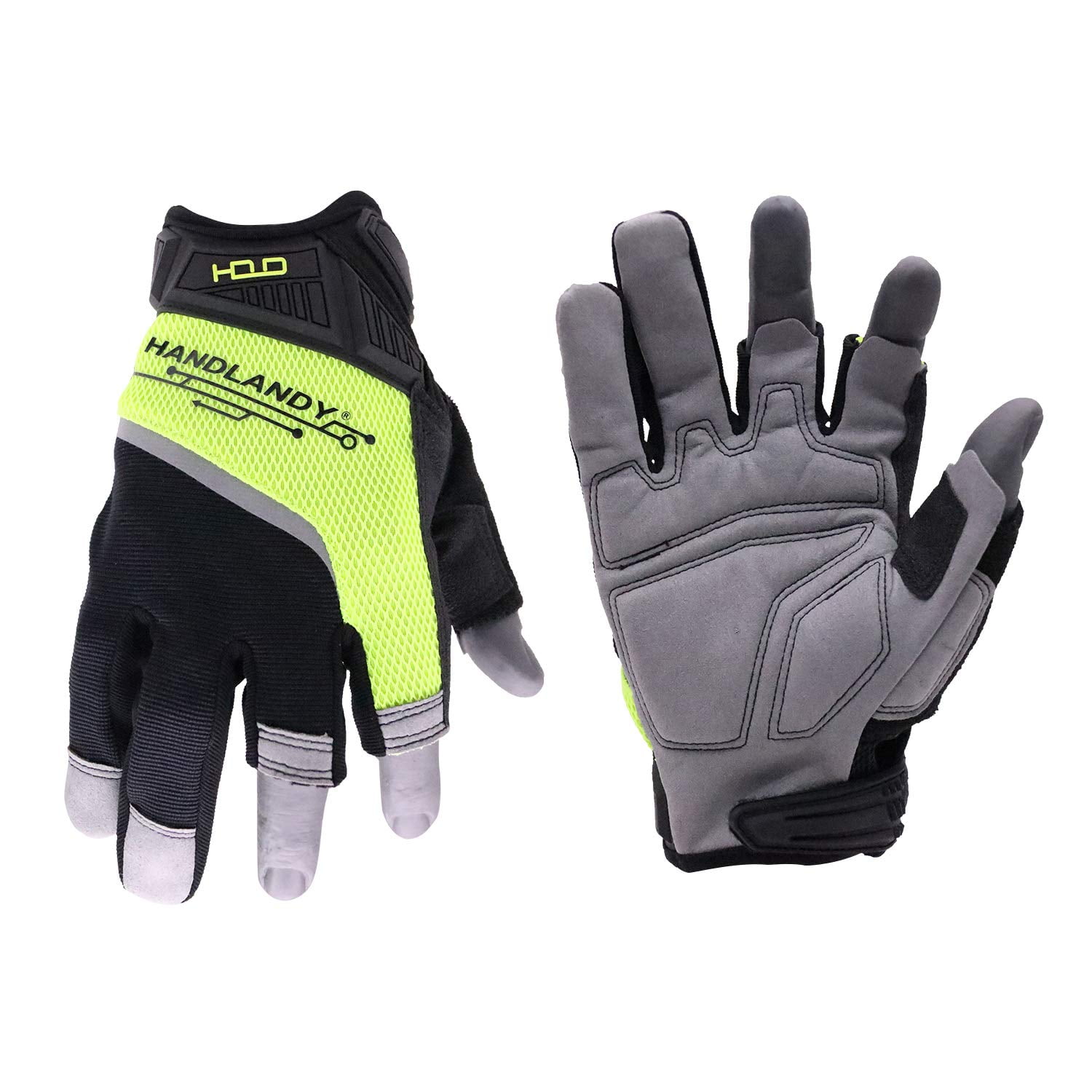 HANDLANDY Fingerless Work Gloves for Men Utility Padded Half Finger ...