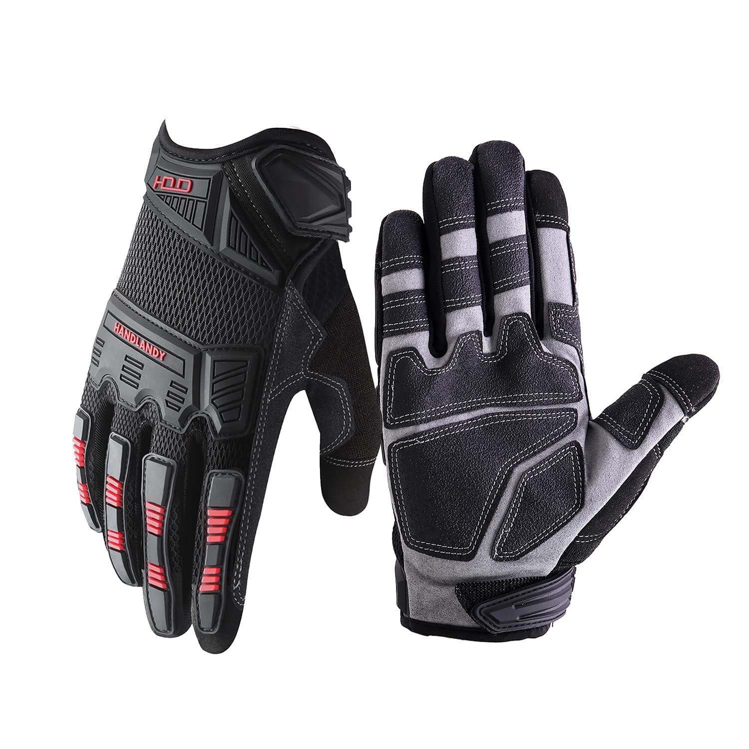 HANDLANDY Heavy Duty Work Gloves Men, Touchscreen TPR Impact Reducing ...