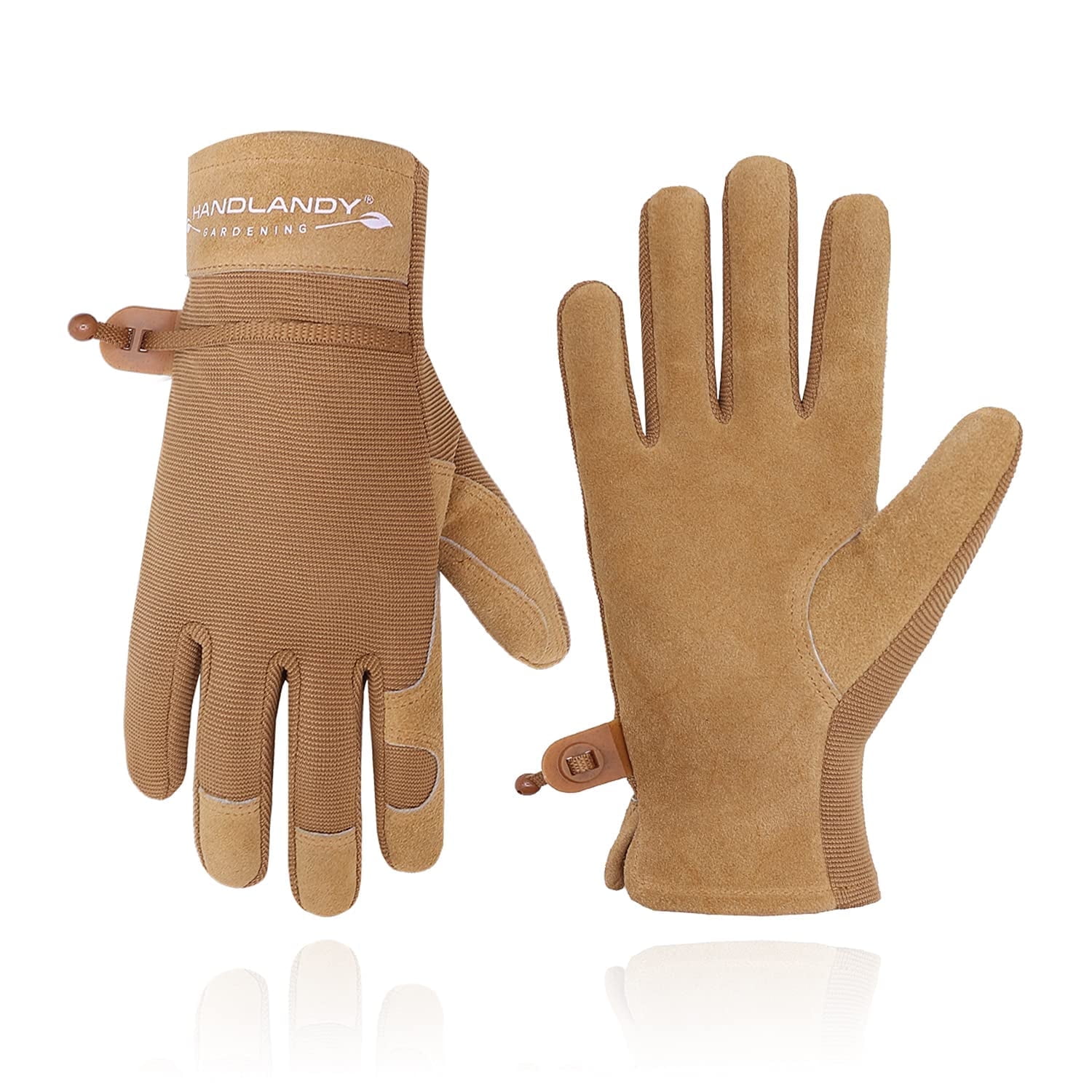 HANDLANDY Womens Leather Work Gloves, Cowhide Yard Landscaping Gloves ...