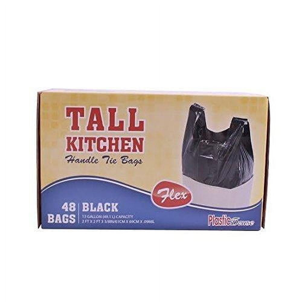 HANDLE TIE FLEX BLACK TALL KITCHEN TRASH BAGS, 13 GALLON, 48 CT ...