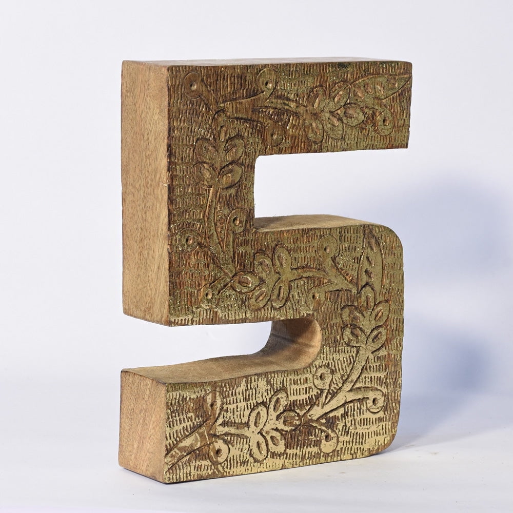 HANDMADE ECO-FRIENDLY "5" WOOD NUMERIC NUMBER FOR WALL MOUNT & TABLE ...