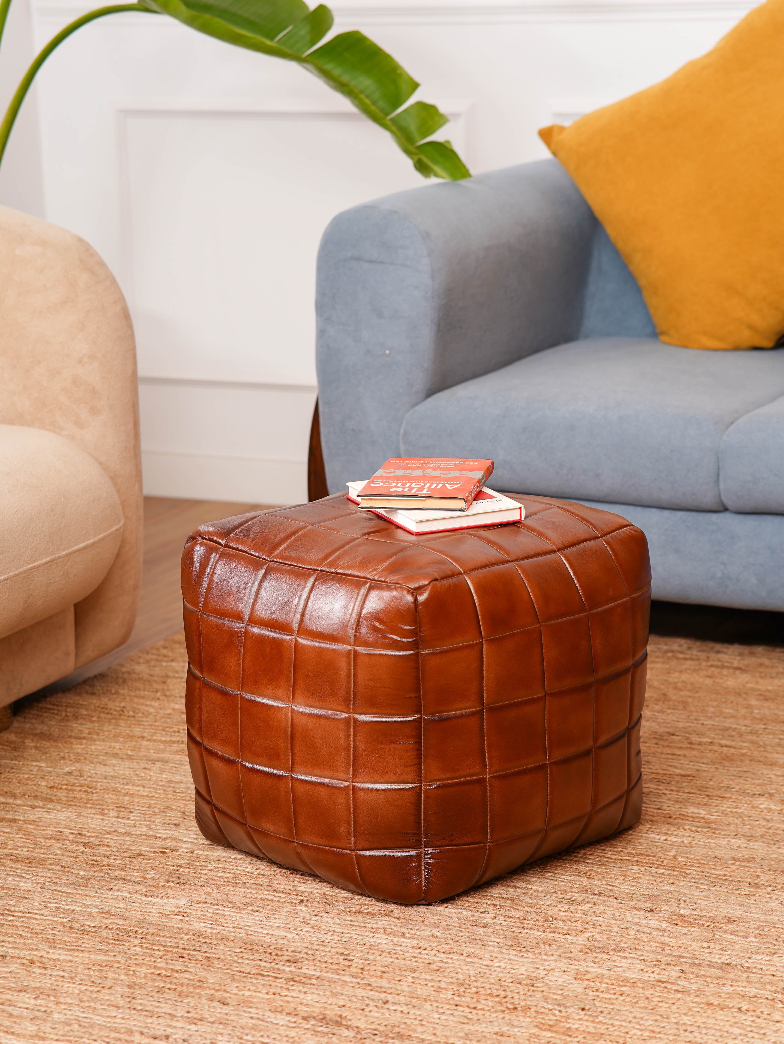 HANDMADE ECO-FRIENDLY SQUARE SHAPED STUFFED GOAT LEATHER BLACK POUF ...