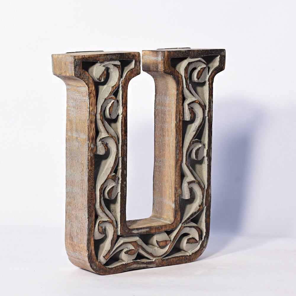 HANDMADE ECO-FRIENDLY "U" WOOD ALPHABET LETTER BLOCK FOR WALL MOUNT ...