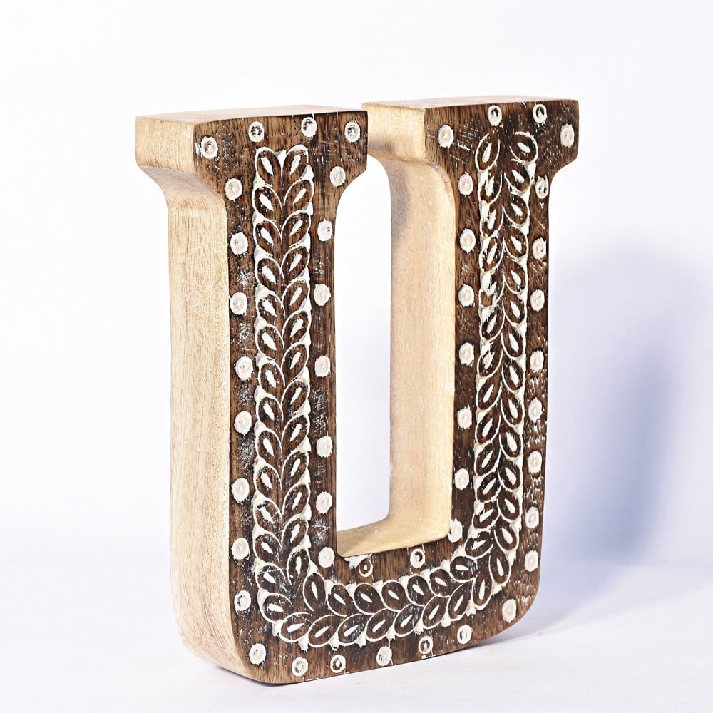 HANDMADE ECO-FRIENDLY "U" WOOD ALPHABET LETTER BLOCK FOR WALL MOUNT ...