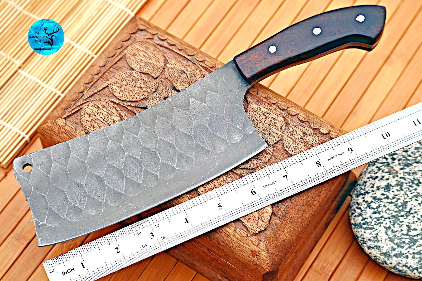 HANDMADE FORGED CARBON STEEL CLEAVER MEAT CHOPPER CHEF KNIFE W/ WOOD ...