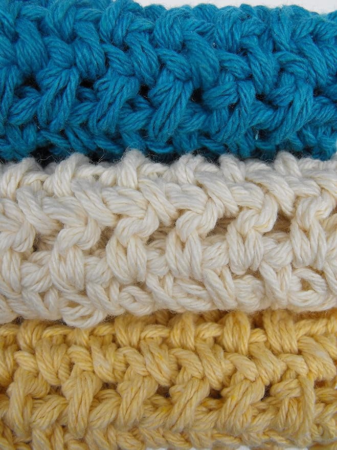 HANDMADE YELLOW, TURQUOISE & ECRU DISH CLOTHS - DOUBLE STRAND - SET OF ...