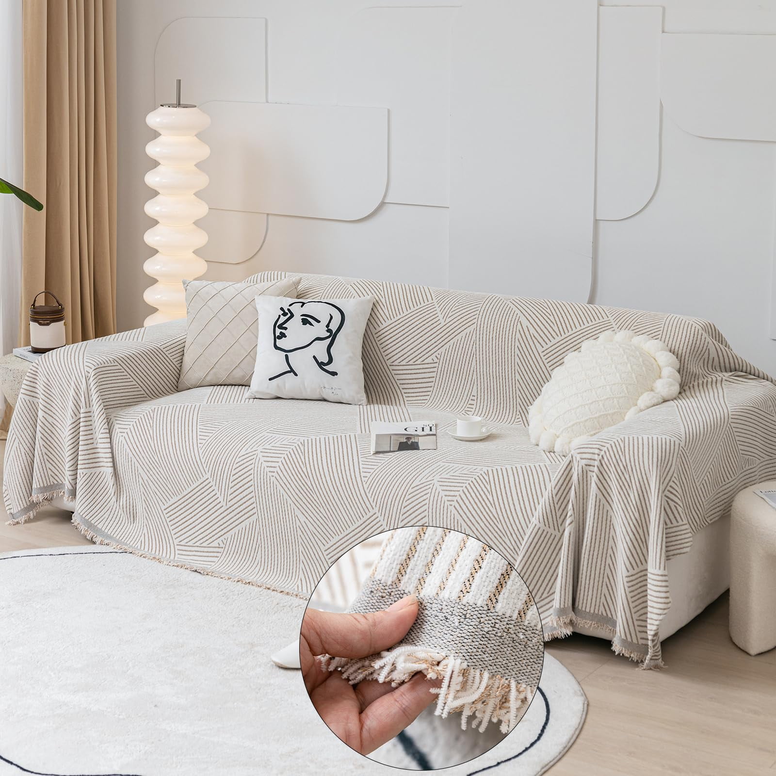 HANDONTIME Khaki Couch Cover Reversible Sofa Slipcovers Striped Sofa ...