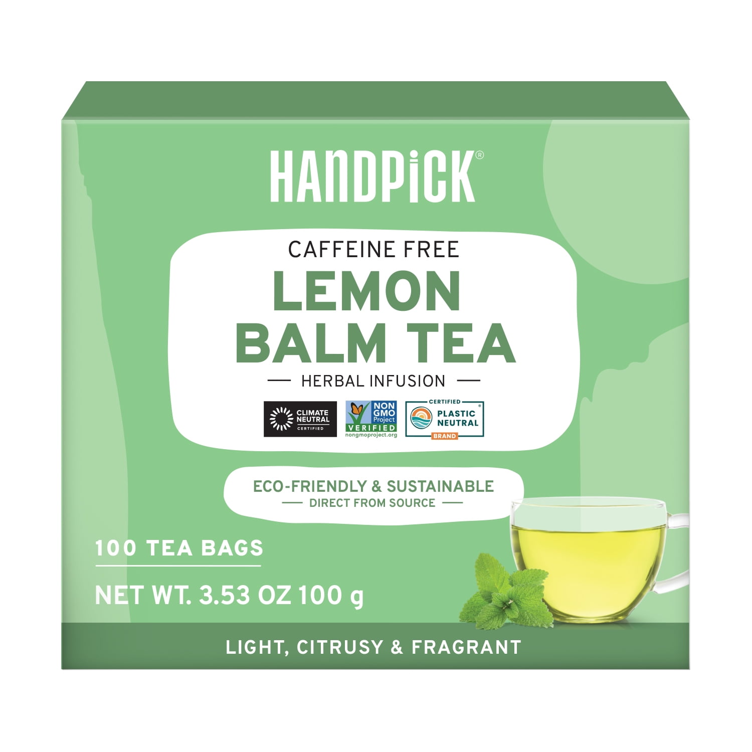 HANDPICK, Lemon Balm Herbal Tea Bags (100 Count) | Refreshing Citrus ...