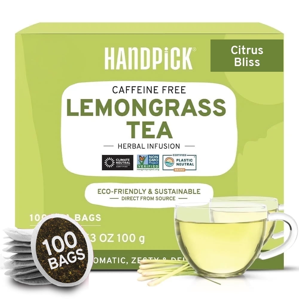 HANDPICK Organic Lemongrass Tea Bags, Soothing Herbal Natural Lemon Tea ...