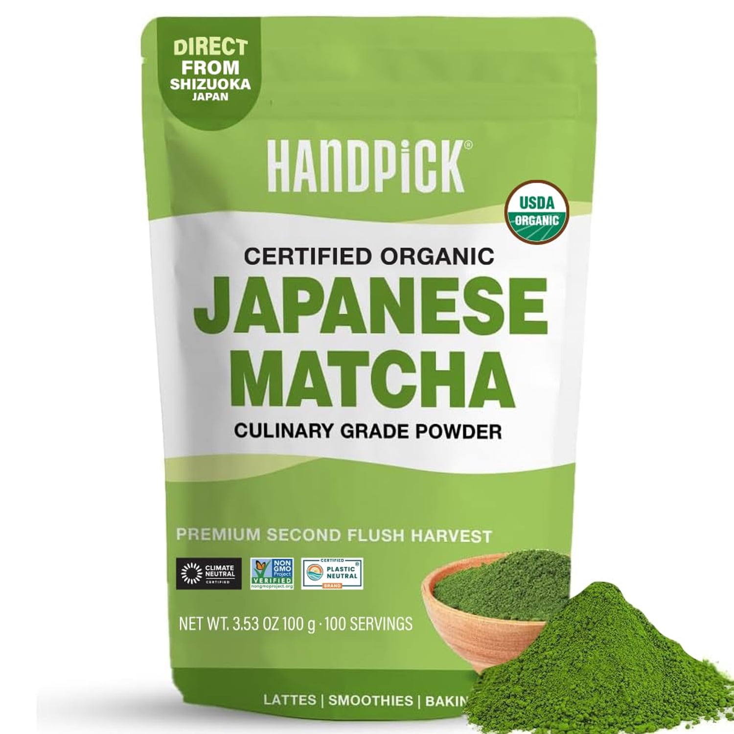 HANDPICK Matcha Green Tea Powder, Organic, Culinary Grade, 3.5 oz ...