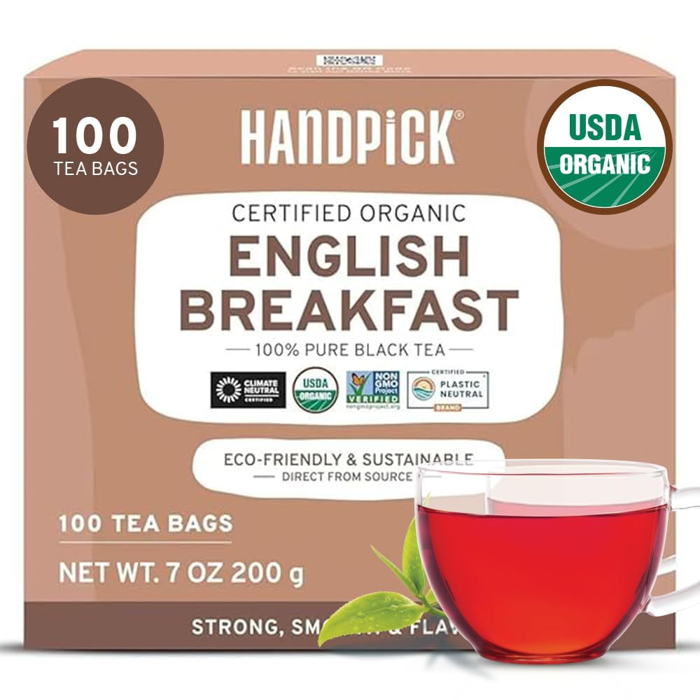 HANDPICK, Organic English Breakfast SSF20 Black Tea Bags Count) USDA ...