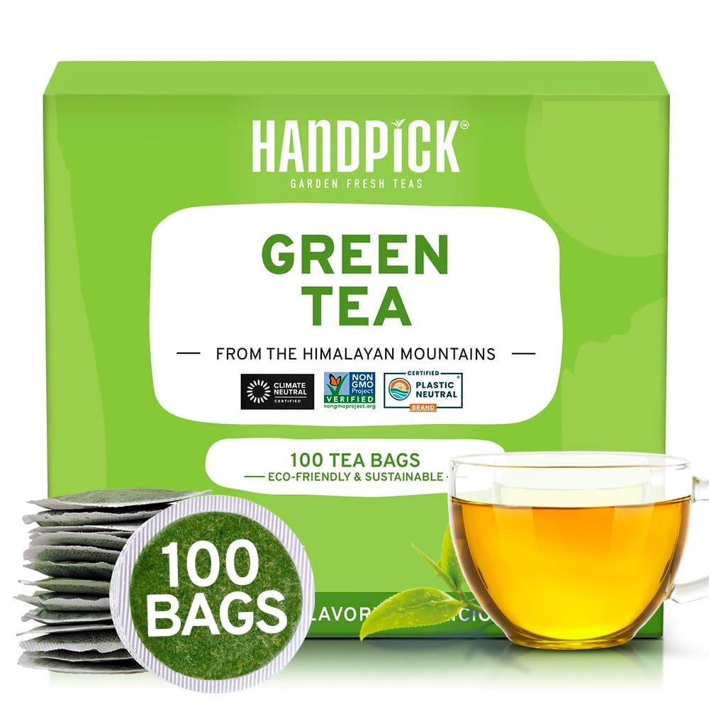 HANDPICK, Organic Green Tea Bags (100 Count), NON-GMO, USDA Organic ...