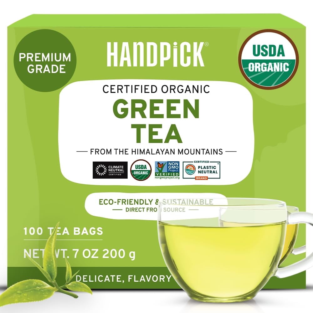 HANDPICK, Organic Green Tea Bags (100 Count), NON-GMO, USDA Organic ...