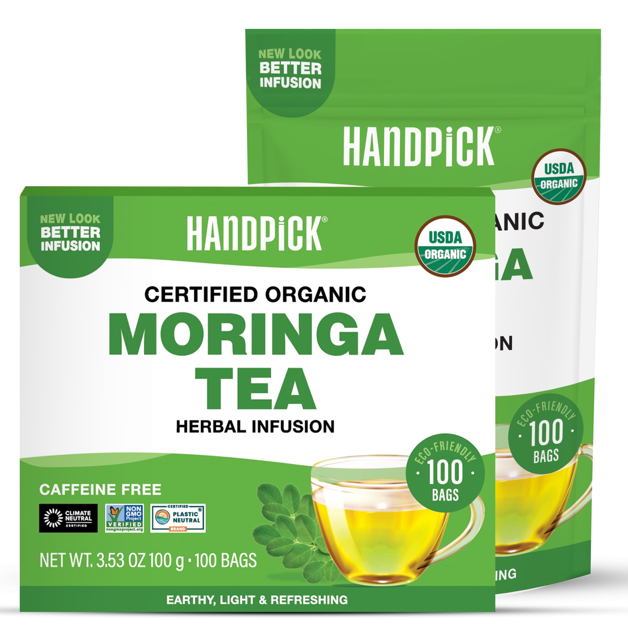 Handpick Moringa Tea Bags (100 Count) Herbal Tea with Pure Moringa ...