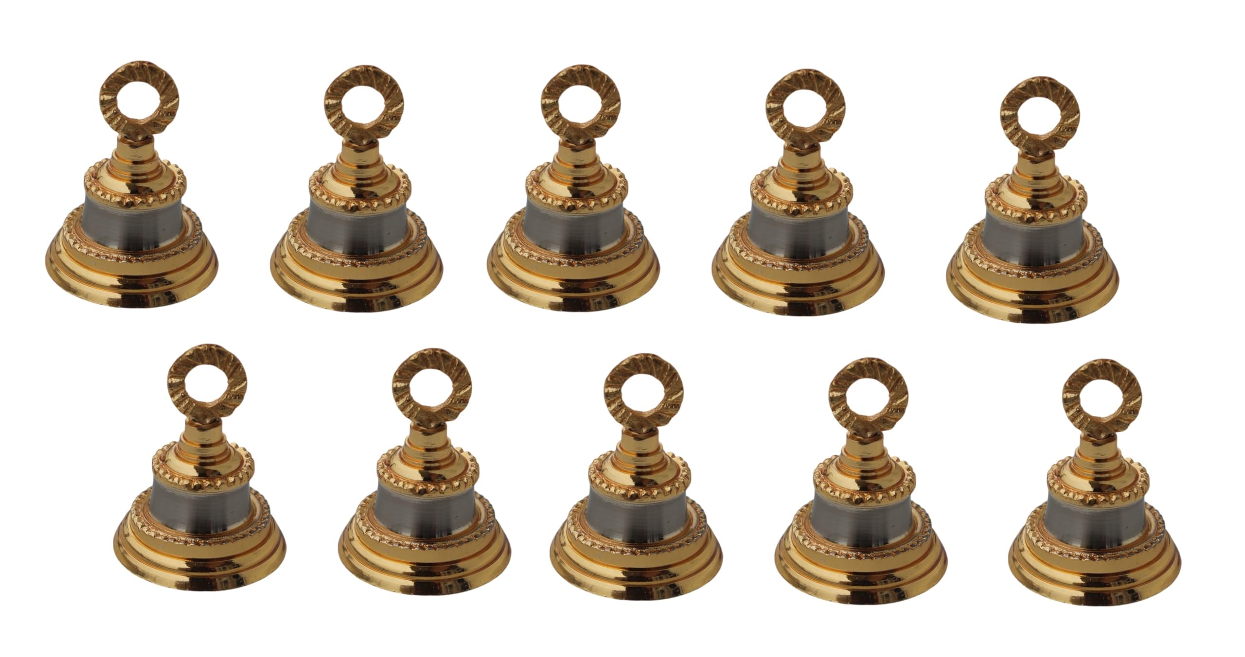 HANDTECHINDIA 2" Height Golden-Silver Indian Brass Bells Jingle Bells ...