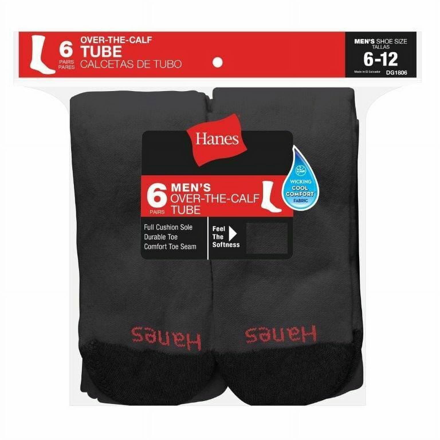 HANES MEN'S OVER THE CALF TUBE SOCKS BLACK 6 PACK SHOE SIZE 6-12 ...