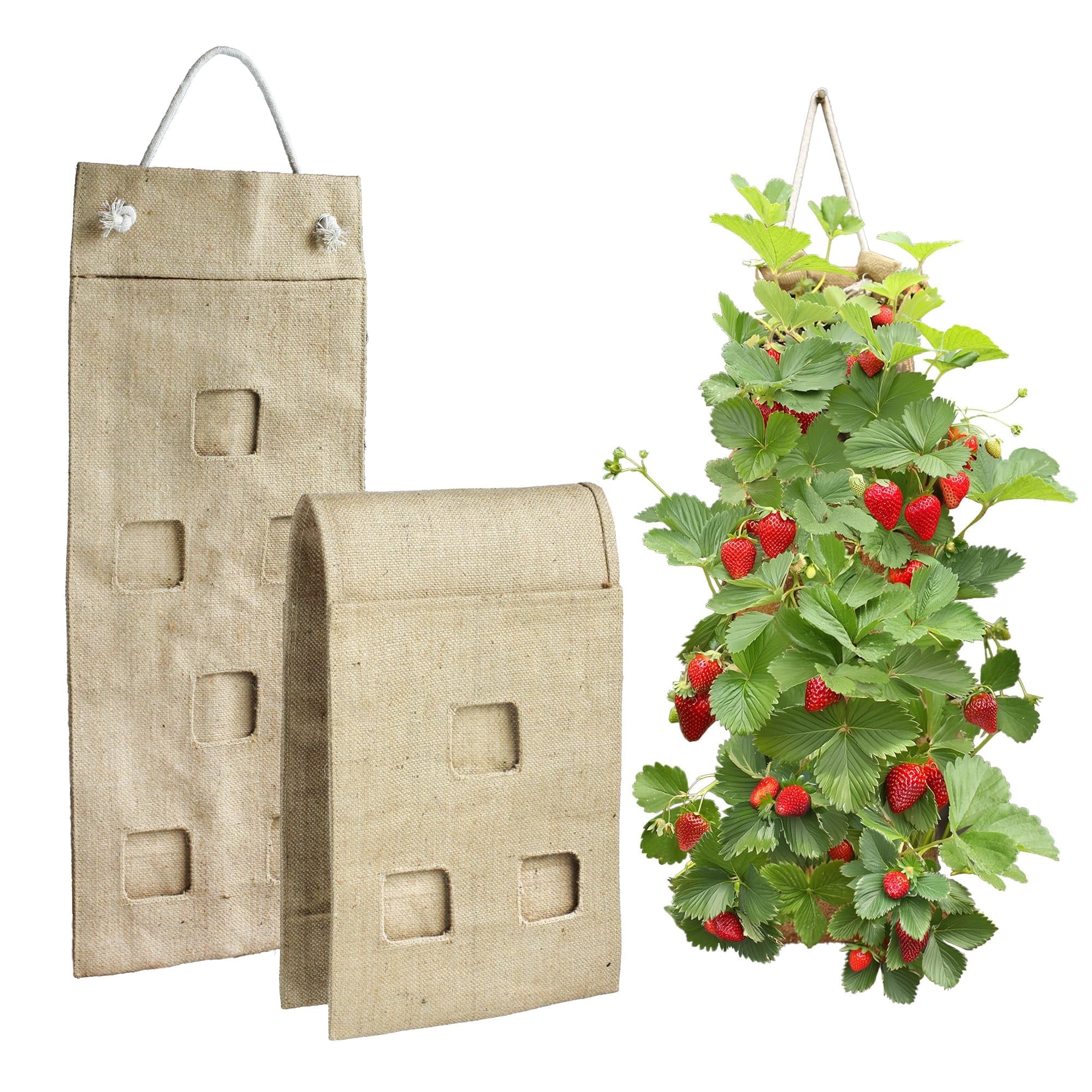 HANG & GROW Burlap Saddle Bag and 1 Hanging Bag – 2" Holes with 20 ...