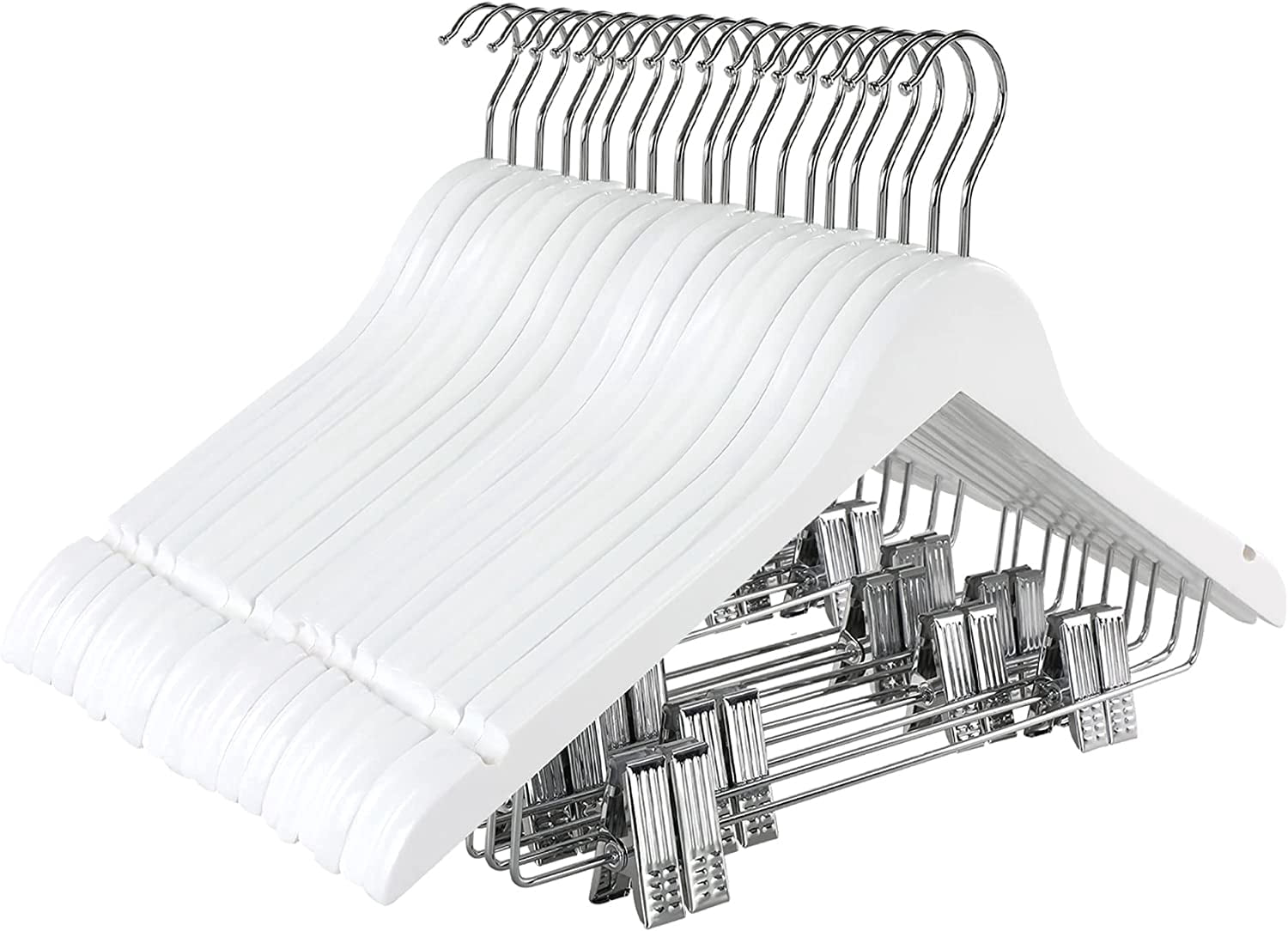 HANGER Wooden Suit Hangers with Adjustable Metal Clips (20 Pack), Solid ...