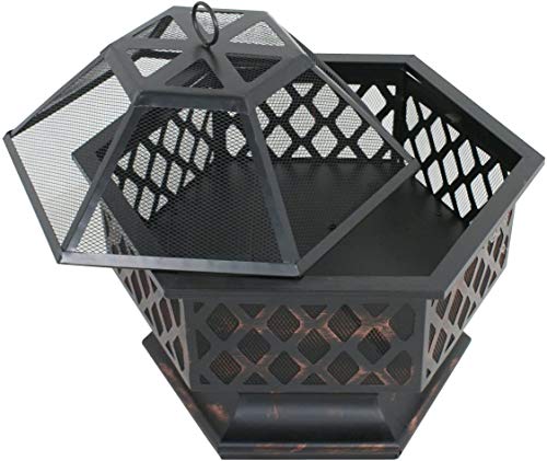 HANGHKAI Hex Shaped Fire Pit 24" Outdoor Metal Fireplace with Mesh ...