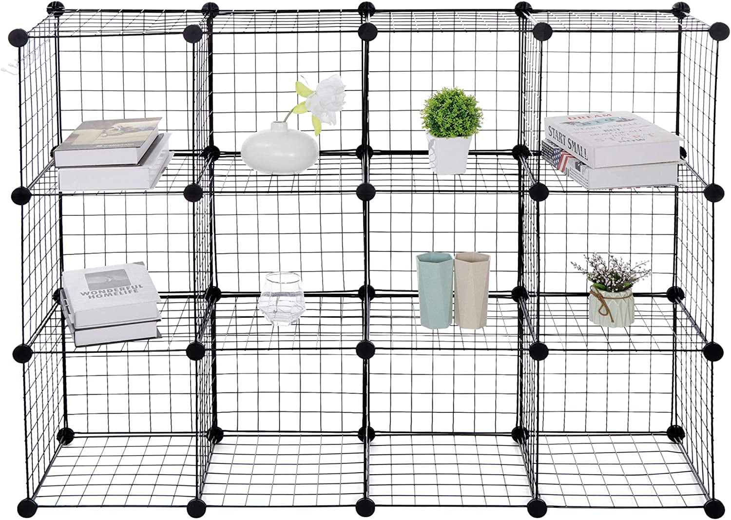 HANGKAI 12 Cubes Storage Shelf Wire Metal Grid,DIY Closet Cabinet,Multi ...