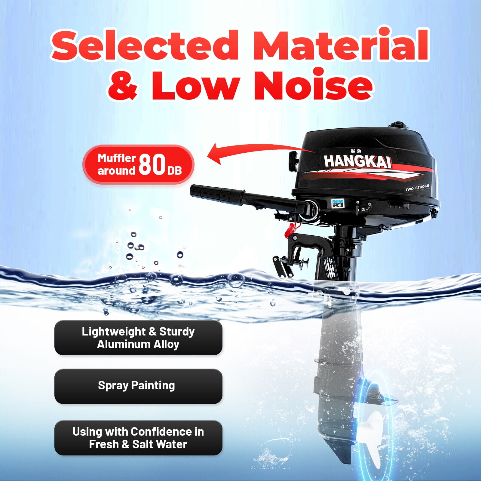 HANGKAI 6HP 2-Stroke Outboard Motor, 102CC Water Cooling CDI System for Fishing Boat Engine ...