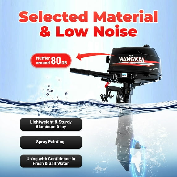 HANGKAI 6HP 2-Stroke Outboard Motor, 102CC Water Cooling CDI System for ...