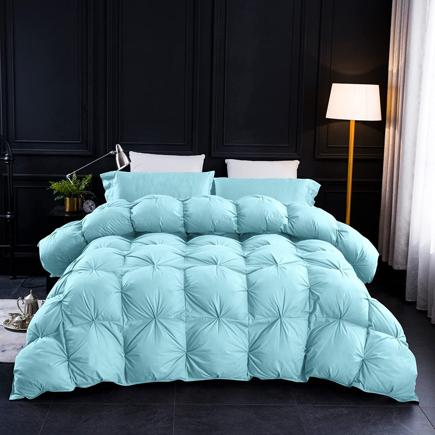 HANGS Cal King Size Pinch Pleat Duck Feather Down Fiber Comforter - All ...