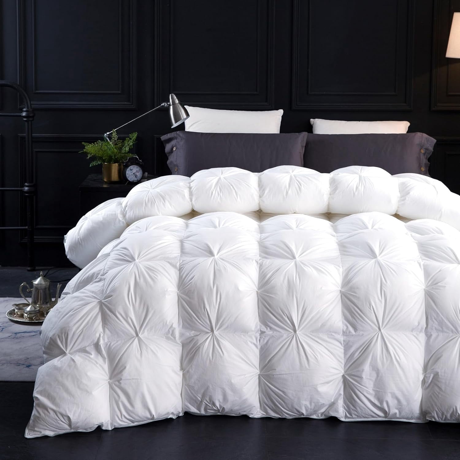 HANGS King Size Pinch Pleat Duck Feather Down Fiber Comforter - All ...