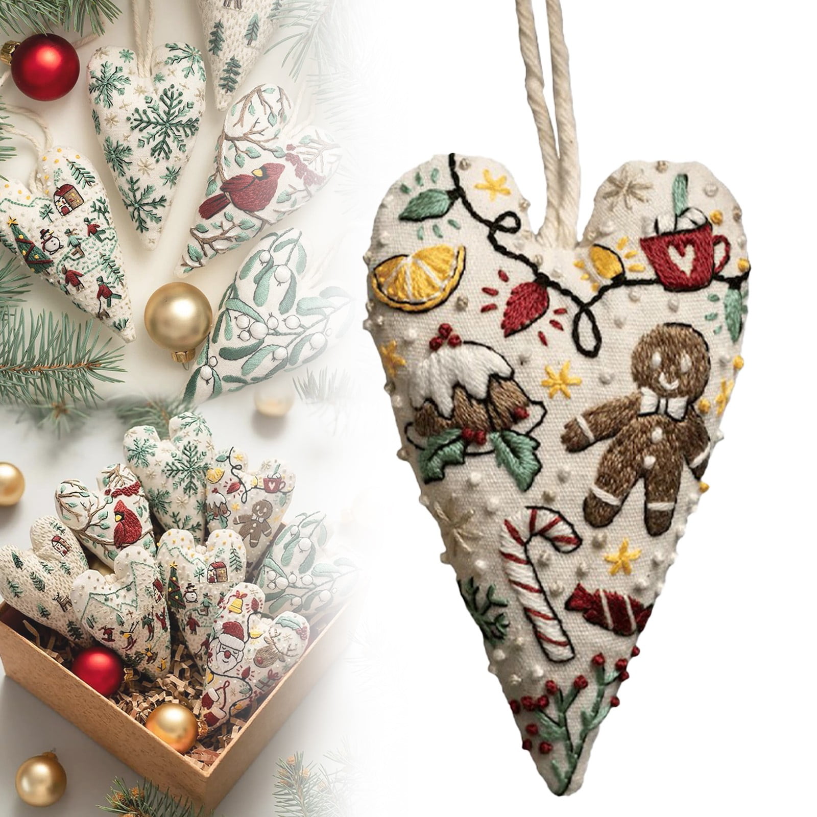 HANHANRON Christmas Heart Embroidered Decor，Handmade Felt Heart with ...