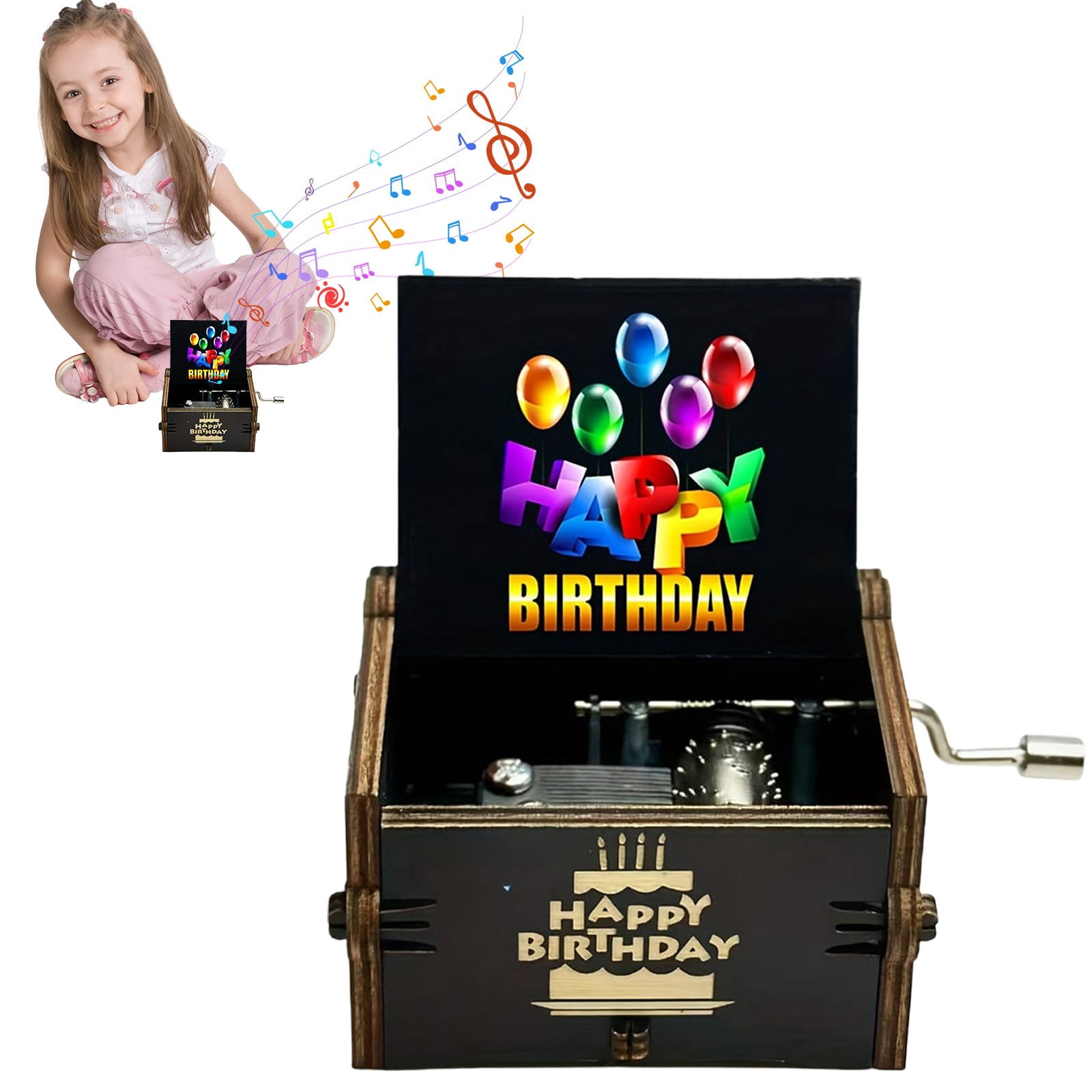 HANHANRON Happy Birthday Music Box, Wooden Hand Crank Music Box for ...
