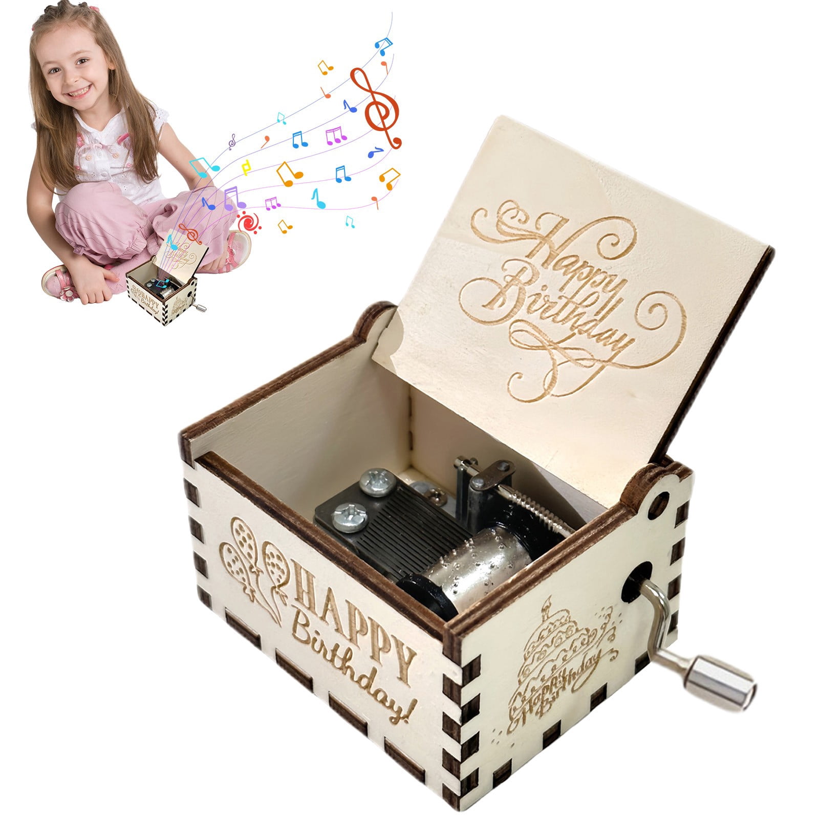 HANHANRON Happy Birthday Music Box, Wooden Hand Crank Music Box for ...