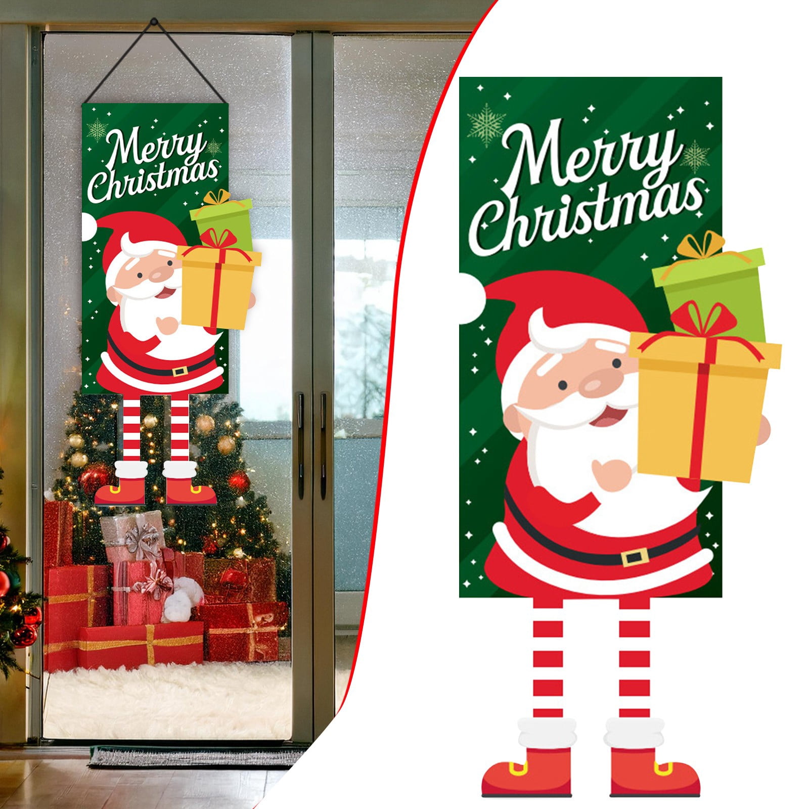 HANHANRON Merry Christmas Window Sign Banners ChristmasFabric Flag Door ...