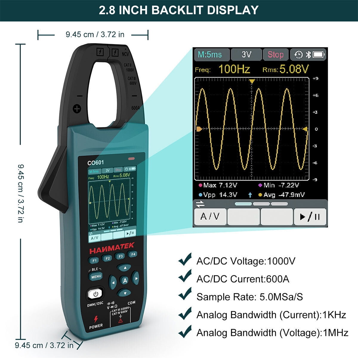 HANMATEK CO601 Clamp Oscilloscope, 5MSa/s Sampling Rate, 1MHz Bandwidth ...