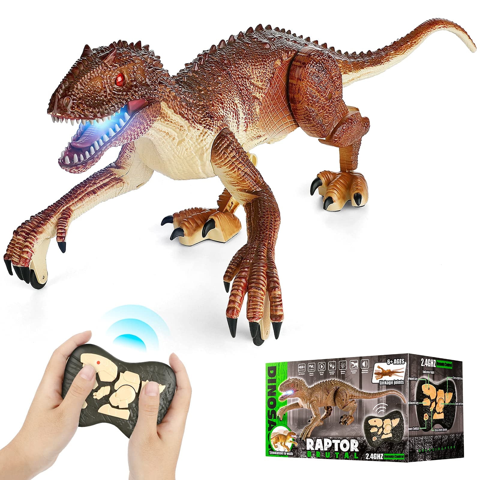 HANMUN Rechargeable Large Remote Control Dinosaur Toys for Kids 5-7, Jurassic Velociraptor Grown ...