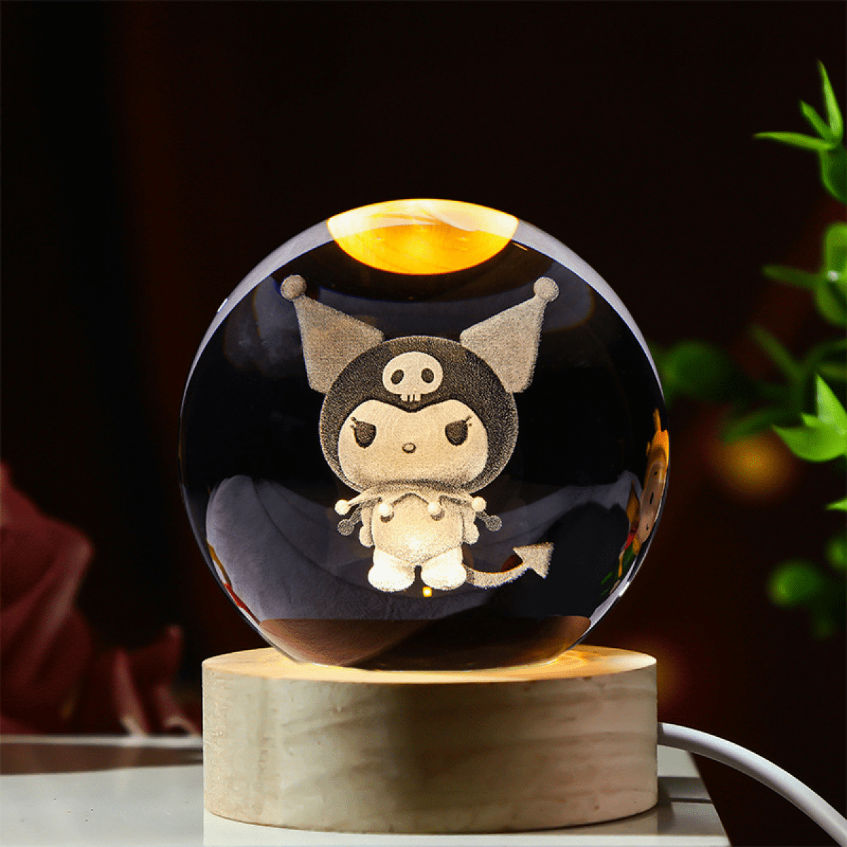 HANNTAOO 3D Cartoon Kuromi Crystal Ball Night Light - USB Powered LED ...