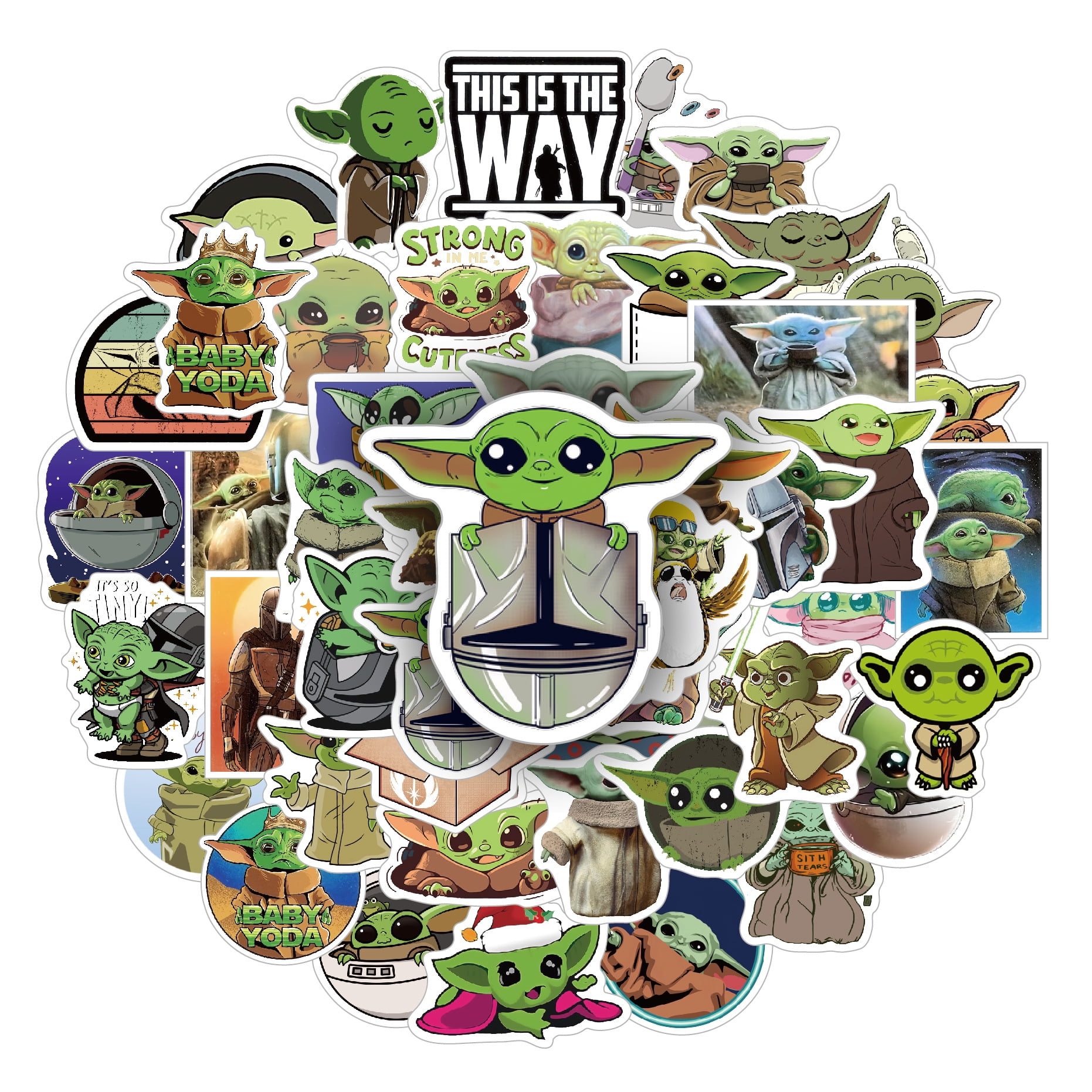 HANNTAOO 50Pcs Kids Yoda Stickers Pack Cute Cartoon Characters Stickers ...