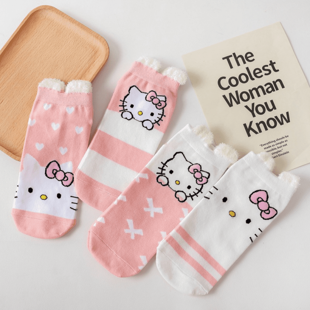 HANNTAOO Cartoon Hello Kitty Socks - Cute Pink Cartoon Crew Socks with ...