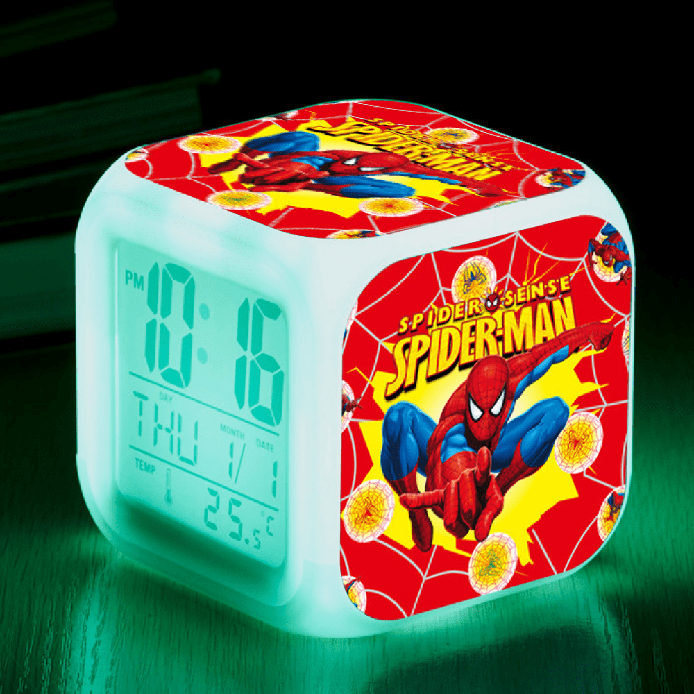 3＂LED Alarm Clock Cartoon Spider-Man Pattern Desk Table Glowing ...