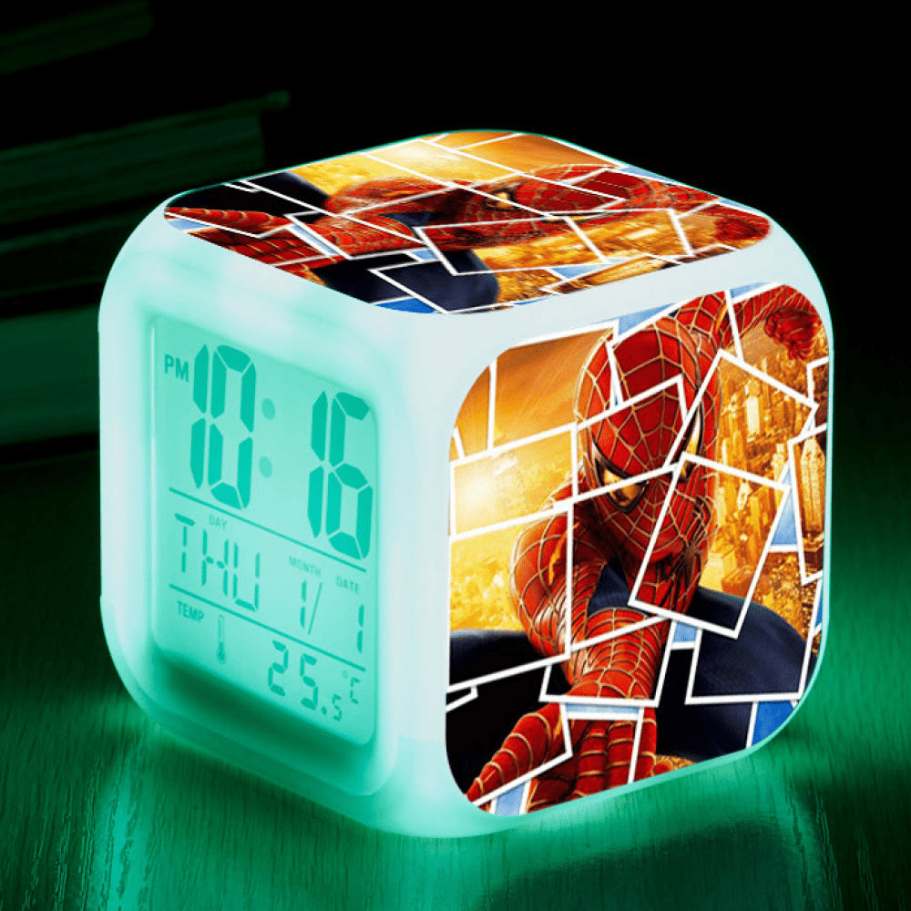 HANNTAOO Digital Alarm Clock for Kids, Cartoon Spider-Man Pattern 7 LED ...