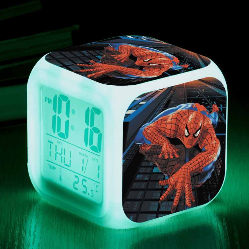 HANNTAOO Digital Alarm Clock for Kids, Cartoon Spider-Man Pattern 7 LED ...