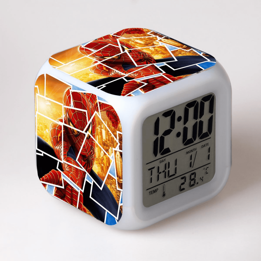 HANNTAOO Digital Alarm Clock for Kids, Cartoon Spider-Man Pattern 7 LED ...