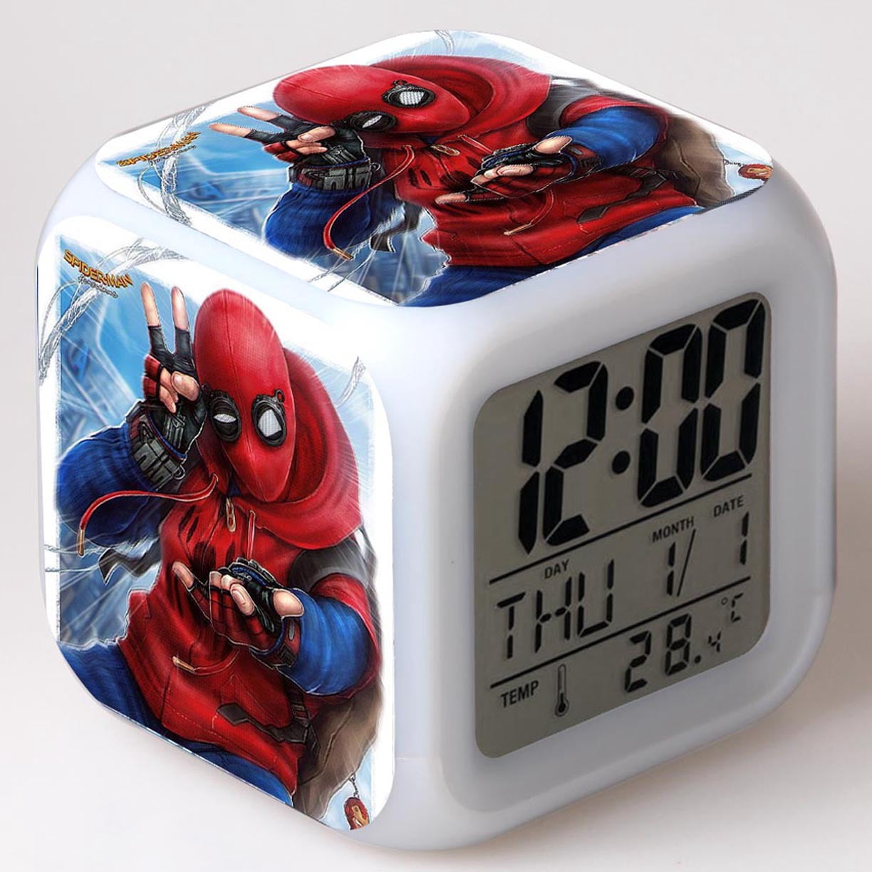 HANNTAOO Digital Alarm Clock for Kids, Cartoon Spider-Man Pattern 7 LED ...