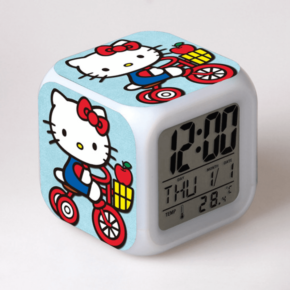 HANNTAOO Digital Alarm Clock for Kids, Hello Kitty Pattern 7 LED Color Changing Wake Up Clock ...