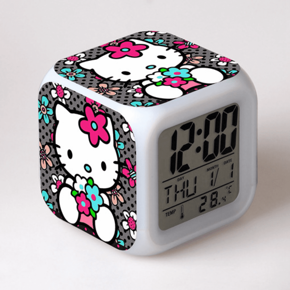 HANNTAOO Digital Alarm Clock for Kids, Hello Kitty Pattern 7 LED Color ...