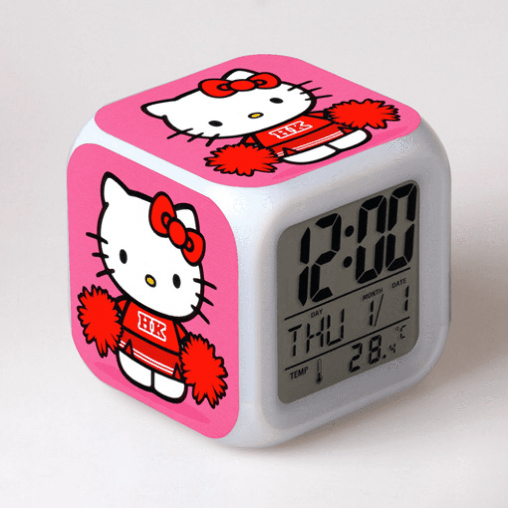 HANNTAOO Digital Alarm Clock for Kids, Hello Kitty Pattern 7 LED Color ...