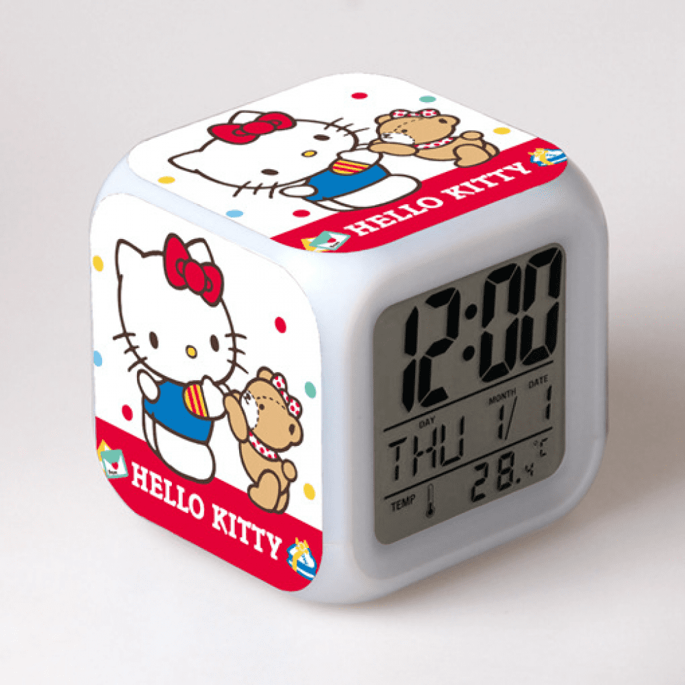 HANNTAOO Digital Alarm Clock for Kids, Hello Kitty Pattern 7 LED Color ...