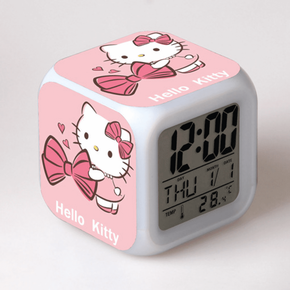 HANNTAOO Digital Alarm Clock for Kids, Hello Kitty Pattern 7 LED Color ...