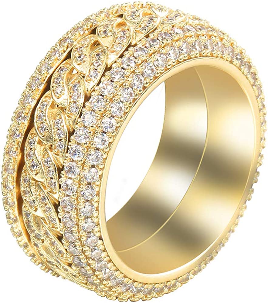 HANRU JEWELRY Fashion Iced Out Ring 14k Gold Plated / White Gold Plated ...