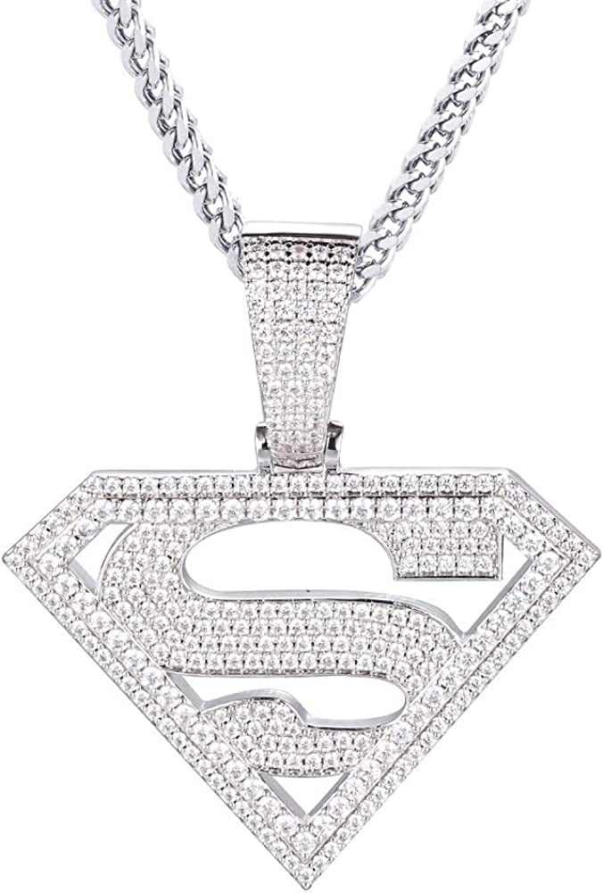 HANRU JEWELRY Iced Out Superman pendant 14K Gold Plated/ White gold ...